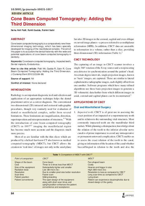 Pdf Cone Beam Computed Tomography Adding The Third Dimension