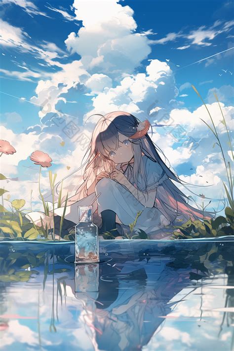 小暑节气女孩大暑池塘插画图片 包图网