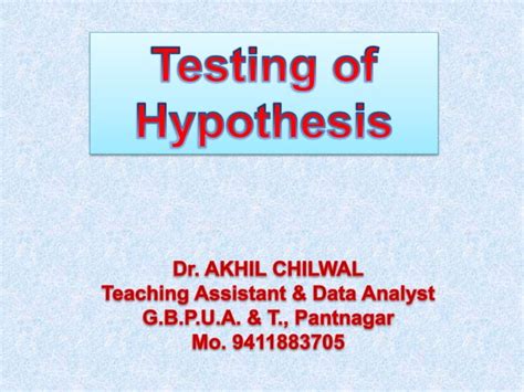 Testing Of Hypothesis P Value Gaussian Distribution Null Hypothesis Ppt