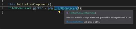 file pickers showing up as not implemented · issue 5766 · unoplatform