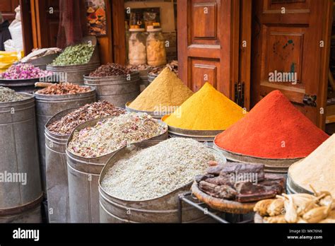 Selection Of Spices On A Traditional Moroccan Market Souk In