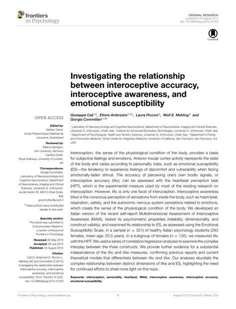 Pdf Investigating The Relationship Between Interoceptive Accuracy Interoceptive Awareness