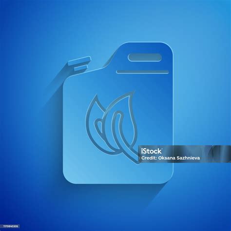 종이 절단 바이오 연료 캐니스터 아이콘은 파란색 배경에 격리 에코 바이오 및 배럴 친환경 환경과 재활용 종이 아트 스타일입니다 벡터 일러스트레이션 0명에 대한 스톡 벡터