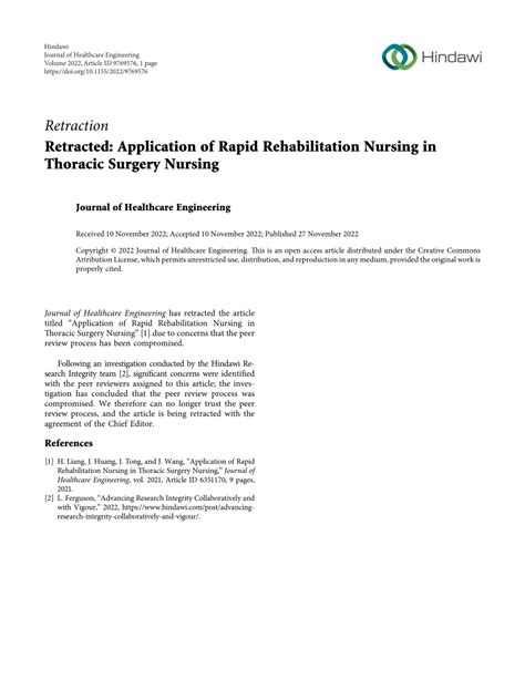 Pdf Retracted Application Of Rapid Rehabilitation Nursing In Thoracic Surgery Nursing
