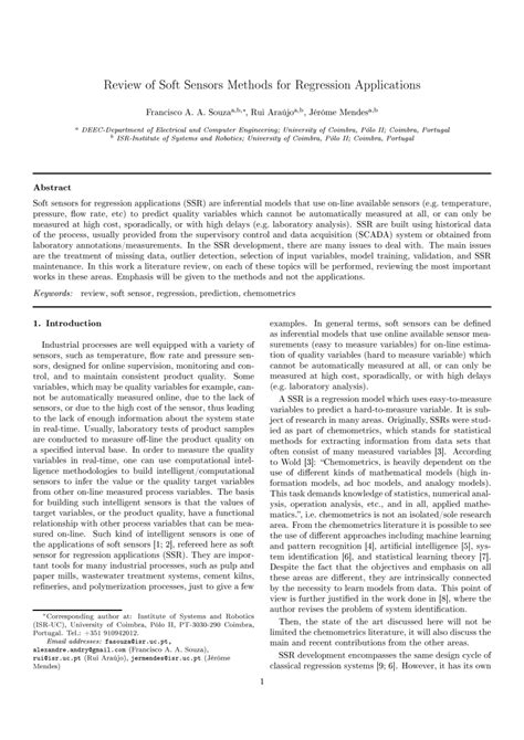 Pdf Review Of Soft Sensors Methods For Regression Applications