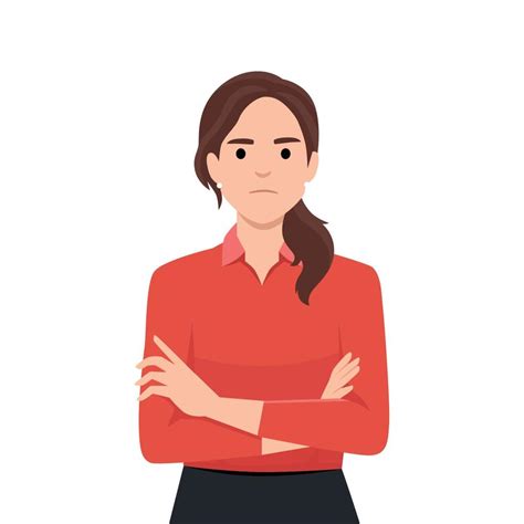 Angry Young Woman Crossed Her Arms The Girl Is Standing In A Green