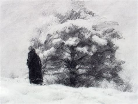 Step By Step Charcoal Drawing Demonstration Of A Winter Morning