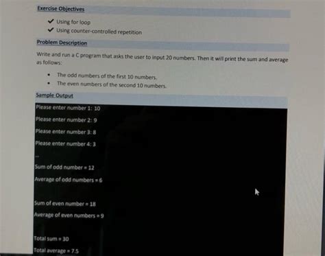 solved exercise objectives using for loop using