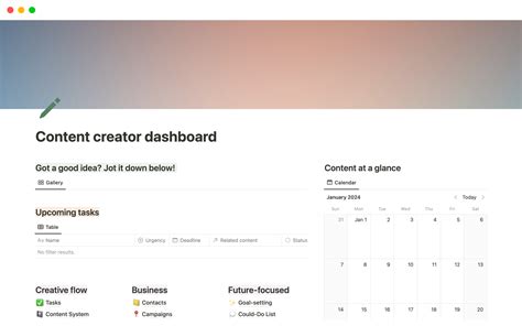 Content Creator Dashboard Notion Template