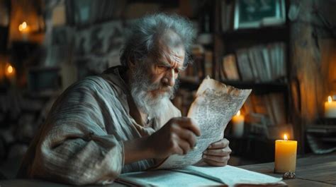 Premium Photo Elderly Man Reading Ancient Manuscript By Candlelight