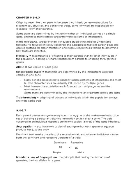 Bio Chapter 9 Notes Dna Mendels Law Of Segregation Punnett Squares