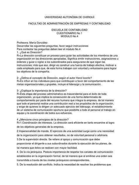 Gabriela Otero Modulo No 4 La DirecciÓn Pdf Comunicación Liderazgo