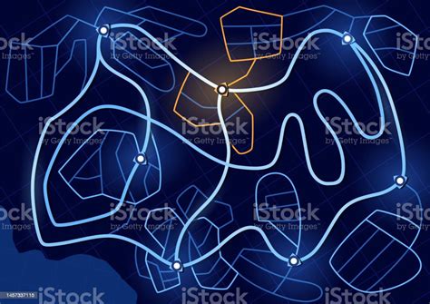 내비게이션지도 게임 도시 거리 로드맵 Gps 방향 앱 벡터 템플릿에 대한 미래 지향적인 Ui 화면 디스플레이의 디지털 내비게이션지도의 도로 방향 가상현실에 대한 스톡 벡터
