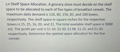 Solved 277 Shelf Space Allocation A Grocery Store Must