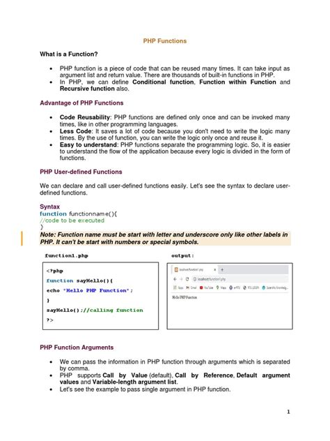What Is A Function Advantage Of Php Functions Pdf Php Parameter Computer Programming