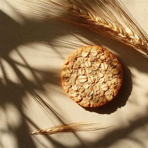 Oatmeal Cookie With Wheat Ears Premium Ai Generated Image