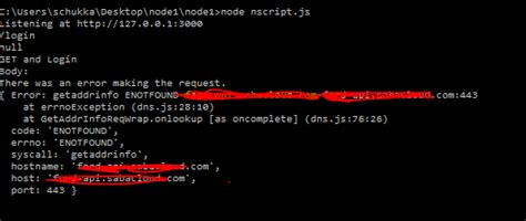 Javascript Nodejs Xml Get Request Getaddrinfor Enotfound Error