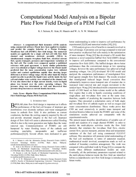 Pdf Computational Model Analysis On A Bipolar Plate Flow Field Design Of A Pem Fuel Cell
