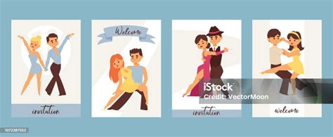 남자와 여자 볼룸 댄스 댄스 스포츠 탱고 왈츠 라틴 아메리카 춤 벡터 일러스트 레이 션 댄스 스튜디오입니다 Dj에 대한 스톡