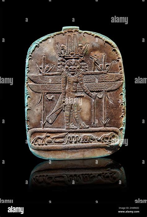 Ancient Egyptian Arched Stele Of God Bes In Panther Skin 664 525 Bc