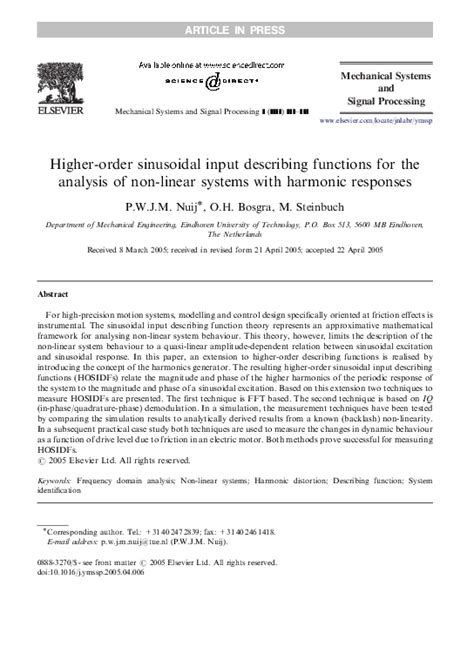 Pdf Higher Order Sinusoidal Input Describing Functions For The