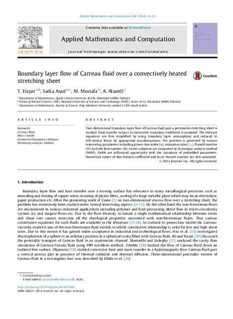 Pdf Boundary Layer Flow Of Carreau Fluid Over A Convectively Heated