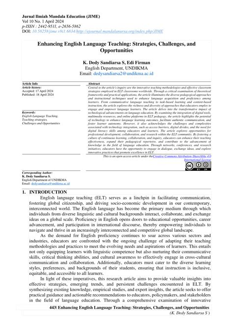 Pdf Enhancing English Language Teaching Strategies Challenges And Opportunities