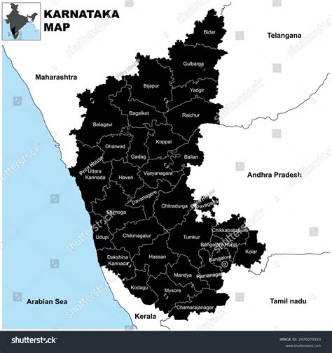 Detailed Vector Illustration Karnataka Map District Stock Vector