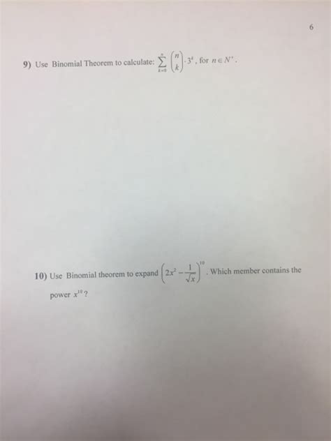 Solved Use Binomial Theorem To Calculate Sigma N K N K Chegg Com