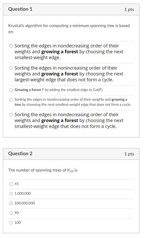 solved question 1 1 pts kruskal s algorithm for computing a
