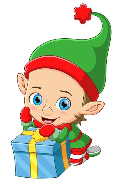 Premium Vector Little Elf With T Present