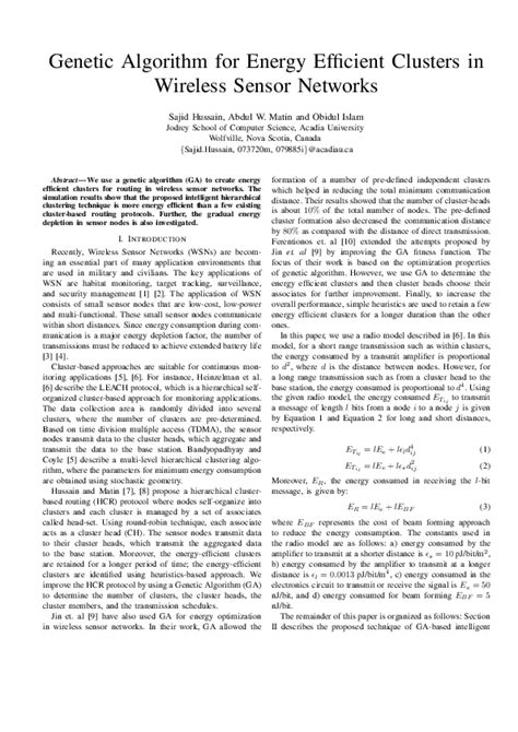 pdf genetic algorithm for energy efficient clusters in wireless sensor networks sajid