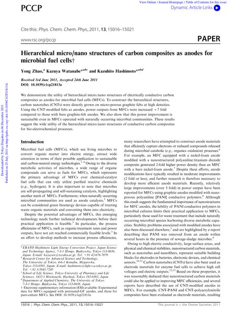 Pdf Hierarchical Micronano Structures Of Carbon Composites As Anodes For Microbial Fuel Cells