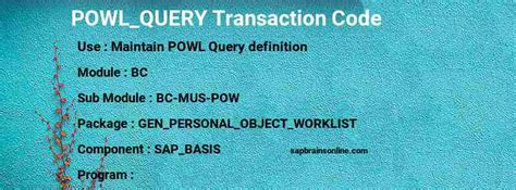 Powlquery Sap Tcode For Maintain Powl Query Definition
