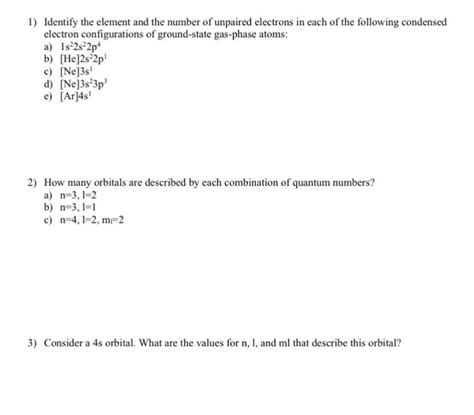 Solved 1 Identify The Element And The Number Of Unpaired