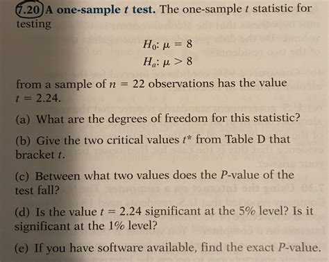 Solved 1 20 A One Sample T Test The One Sample T Statistic Chegg Com