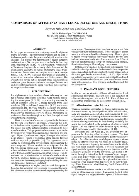 Pdf Comparison Of Affine Invariant Local Detectors And Descriptors