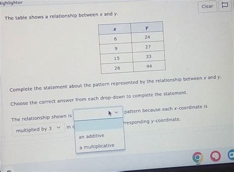 Solved Highlighter Clear The Table Shows A Relationship Between X And