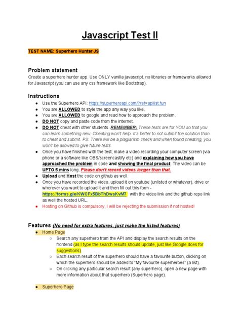 Javascript Test Ii Problem Statement Pdf Java Script Software