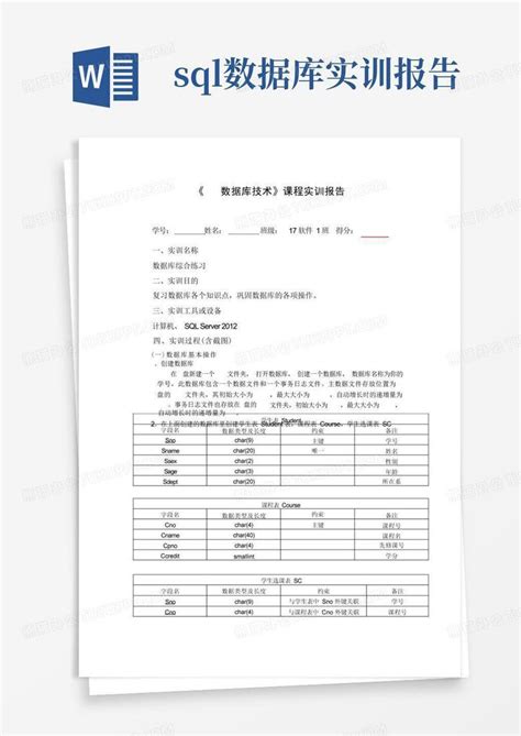 《sql数据库技术》课程实训报告 学号姓名班级 实训11数据库综合练习word模板下载编号qggoazye熊猫办公