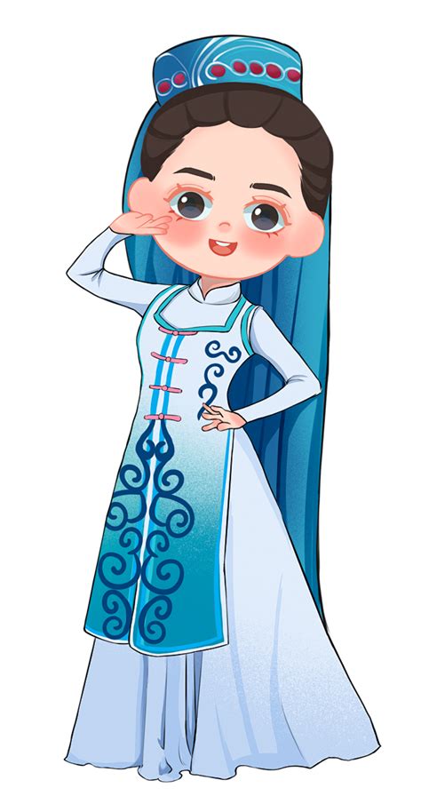 8可爱蓝色戴帽子舞蹈回族女孩56民族元素