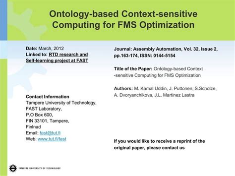 Ontology Based Context Sensitive Computing For Fms Optimization Ppt