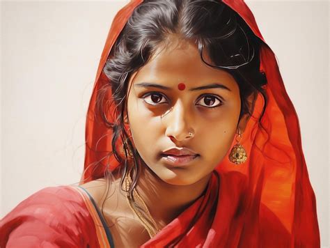 Premium Photo A Beautiful Indian Village Girl In A Vibrant Silk Saree With Expressive Eyes And