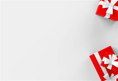 흰색 리본과 흰색 배경에 활과 빨간색으로 설정 선물 상자 블랙 프라이데이 크리스마스 새해 판매를위한 템플릿 3d 렌더링 그림 마케팅 시각화 사실적인 그림자 3차원 형태에