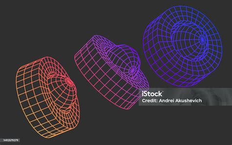 3d 와이어프레임 모양 아이콘 세트 고리가 있는 추상적인 기하학적 메쉬 다각형 구체 검은색 배경에 그라데이션 텍스처가 있는 다채로운 그리드 Y2k 그림의 윤곽을 그립니다