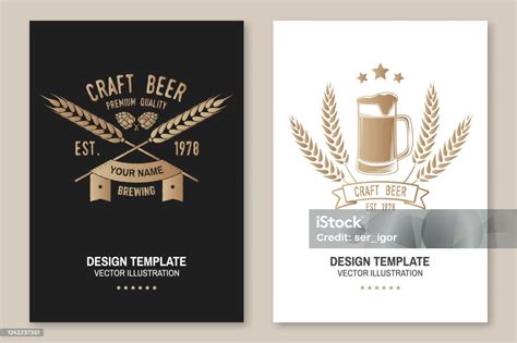 공예 맥주 포스터 전단지 템플릿 카드 벡터 바 술집 및 레스토랑 비즈니스를위한 빈티지 디자인 맥주 코스터 맥주에 대한 스톡 벡터