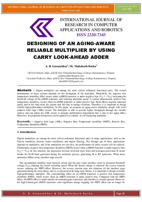 Designing Of An Aging Aware Reliable Multiplier By Using Carry Look