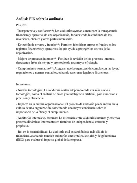 Análisis Pin Sobre La Auditoria Pdf