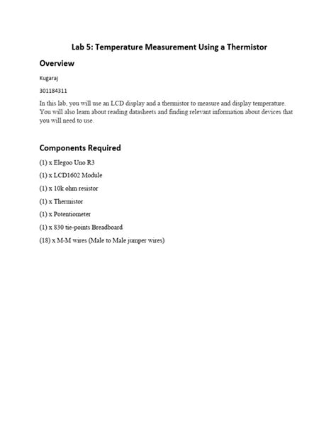 Eet 126 Lab 5 Instructions Pdf Temperature Electrical Resistance And Conductance
