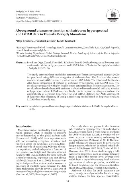 Pdf Aboveground Biomass Estimation With Airborne Hyperspectral And Lidar Data In Tesinske